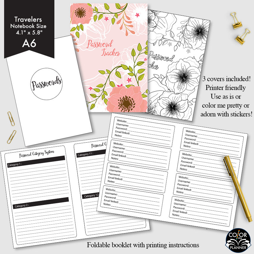 A6 Password Tracker Printable, Printer Friendly, Password Tracker ...