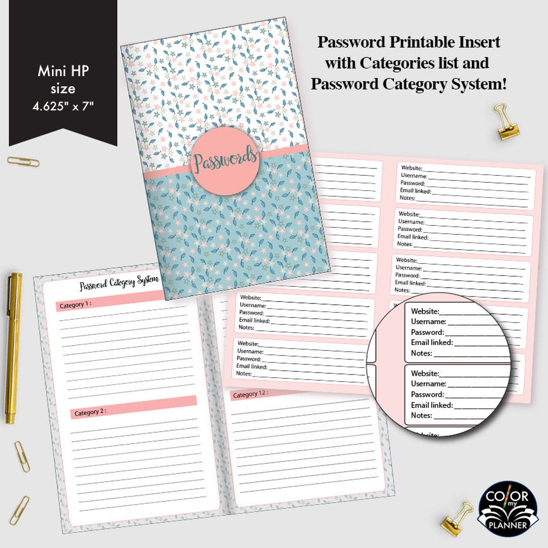 Mini HP Password Log, Printable, Password Organizer, Password Tracker ...