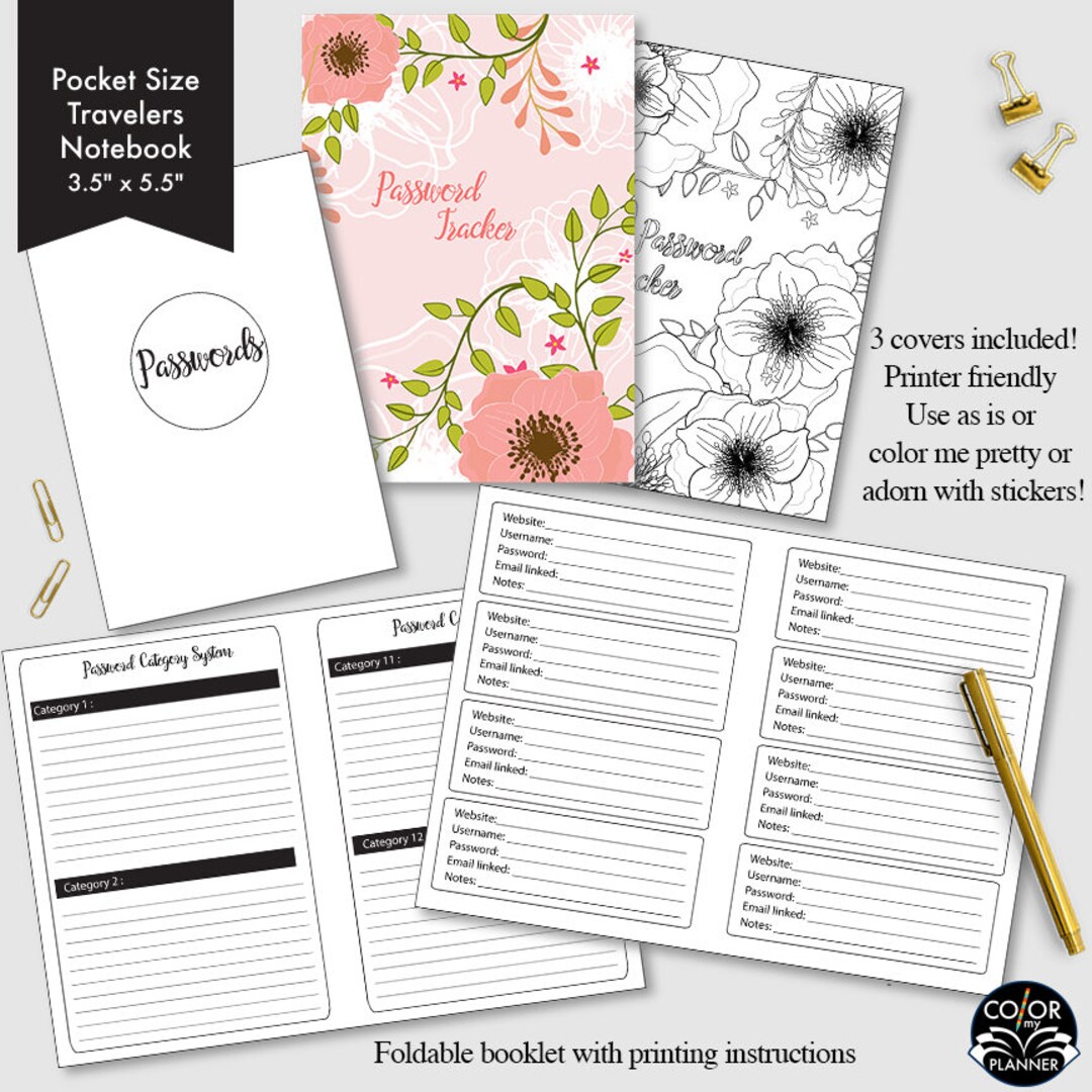Pocket Size TN Password Tracker Printable, Printer Friendly, Password ...