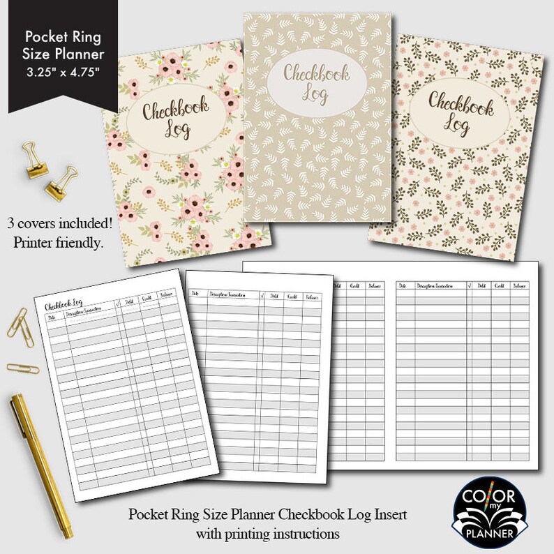 Pocket Rings Size Planner Checkbook Checkbook Register Finance And 