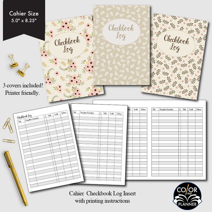 Cahier Size Checkbook, Checkbook Register, A6 Inserts, Finance Planner ...