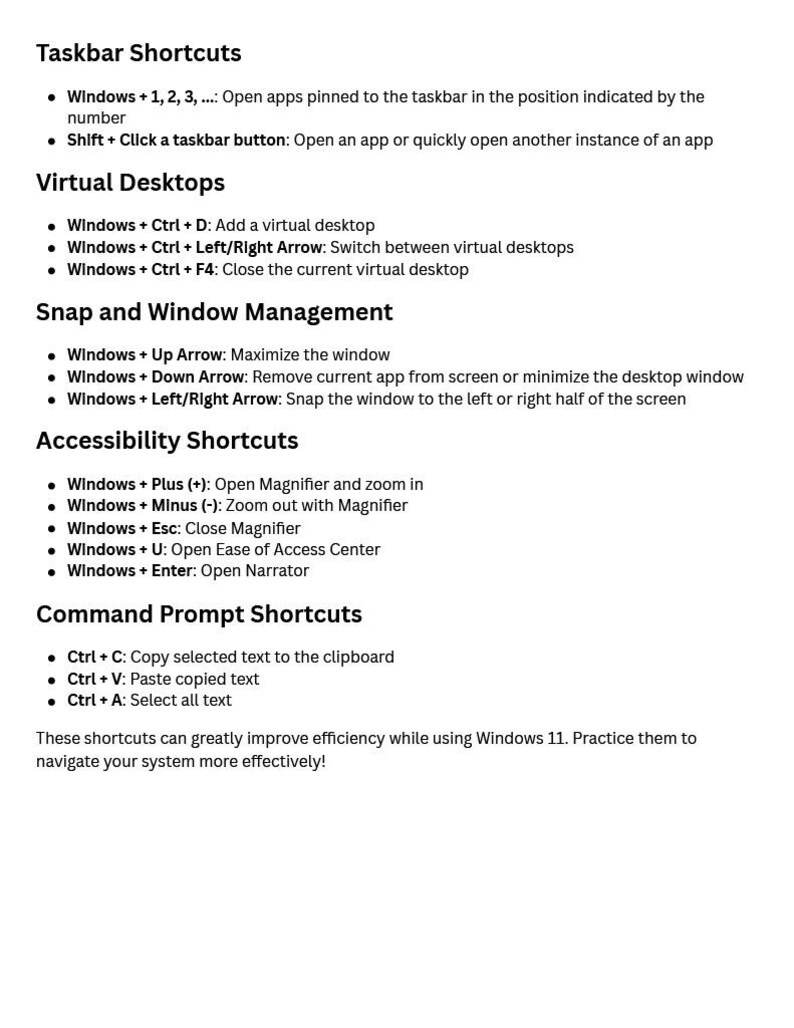 Windows 11 Keyboard Shortcuts - Etsy