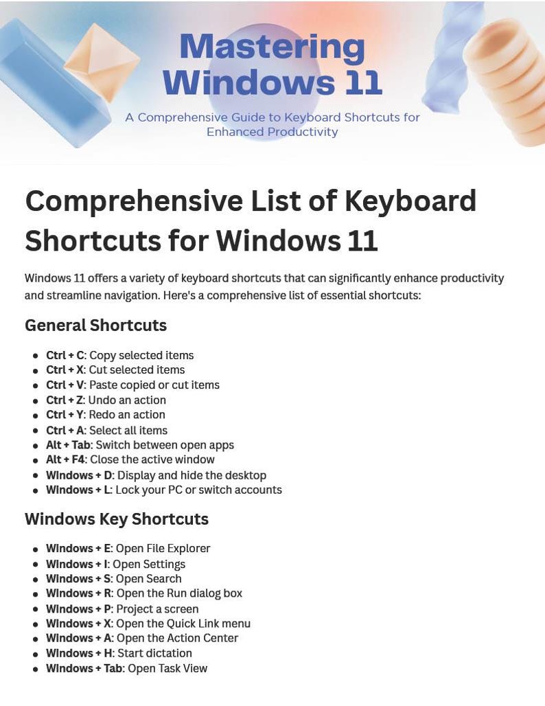 Windows 11 Keyboard Shortcuts - Etsy