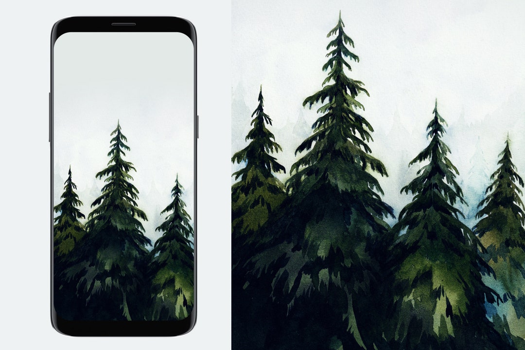 Forest Phone Wallpaper, Moody Forest Watercolour 16x9 Phone Wallpaper ...