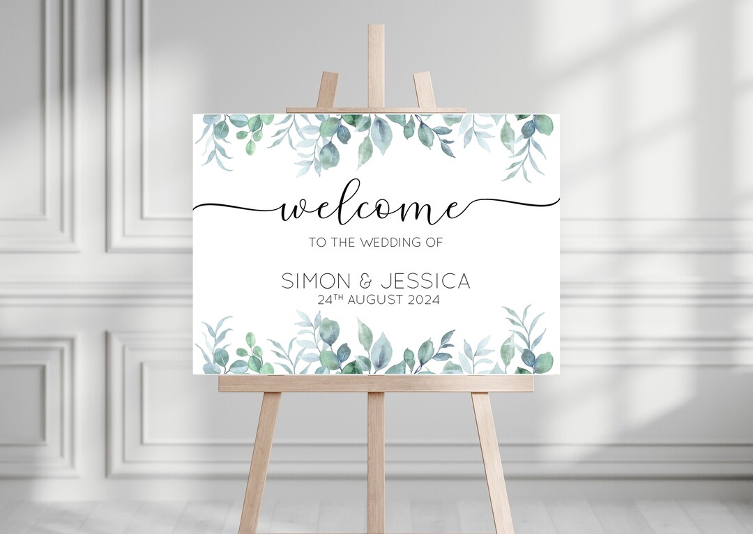 Eucalyptus Welcome Sign Foamex Welcome Wedding Sign Sizes A2 A1 A0 ...