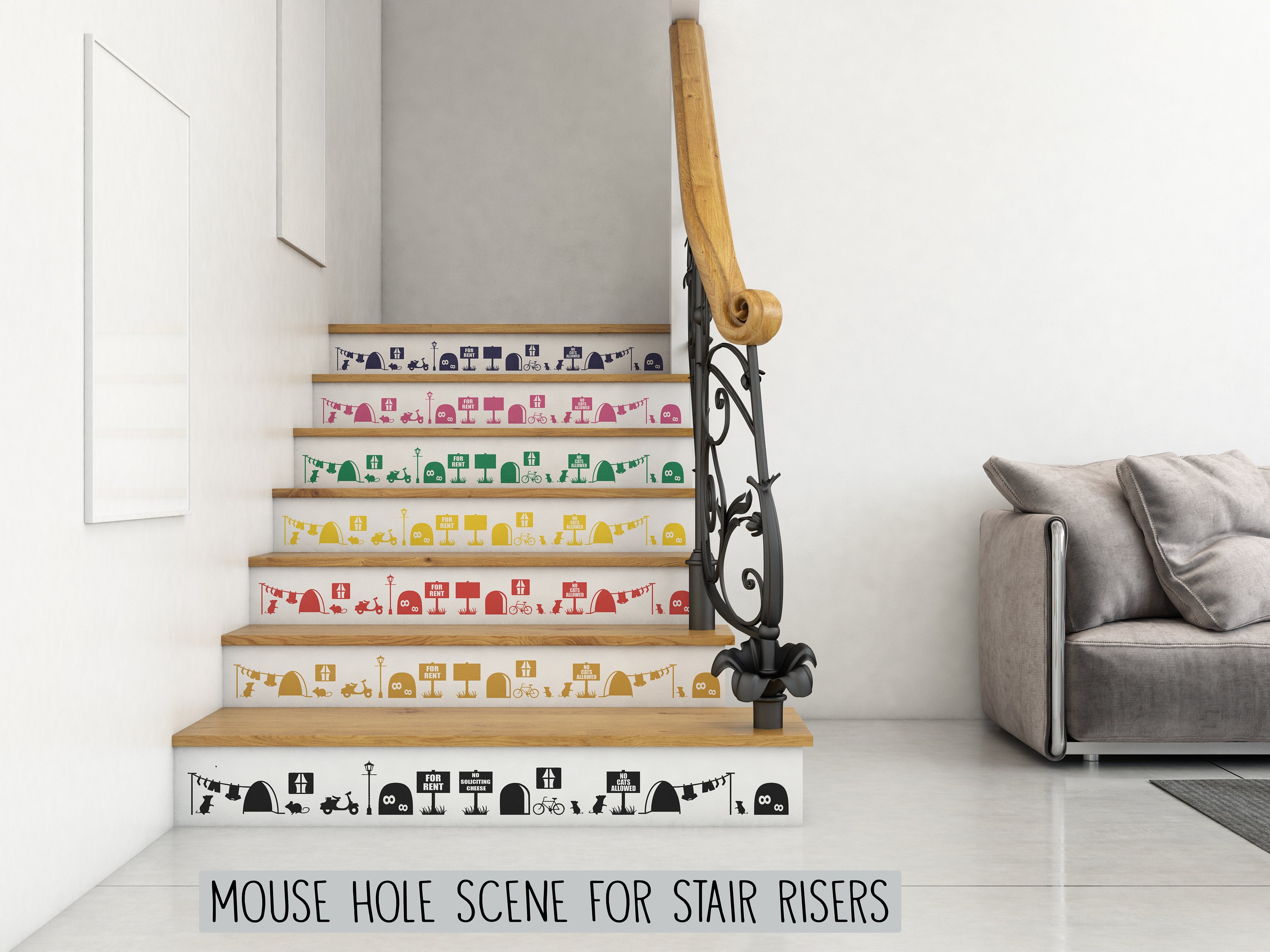 Mouse Hole Stair Riser vinyl Decals | Etsy