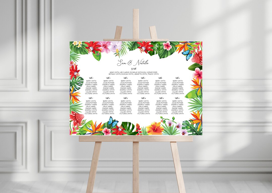 Tropical Wedding Table Plan Welcome Sign Landscape, Wedding Seating ...
