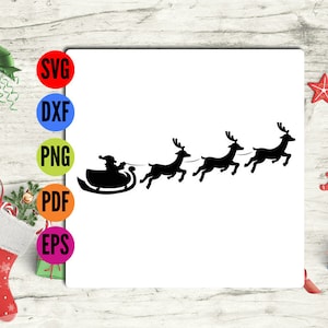 Santa Flying With Reindeer Silhouette, SVG & Dxf Cutting Files for ...