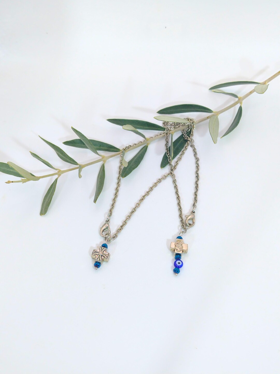 Double Sided Cross Travel Protection Charm – Silver Patina – Blue ...