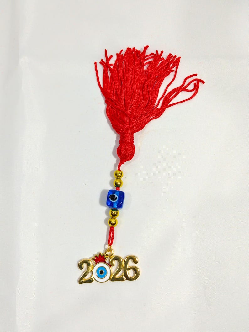 Gouri - Lucky Charm 2026 – Pomegranate With Evil Eye and Red Tassel - Etsy