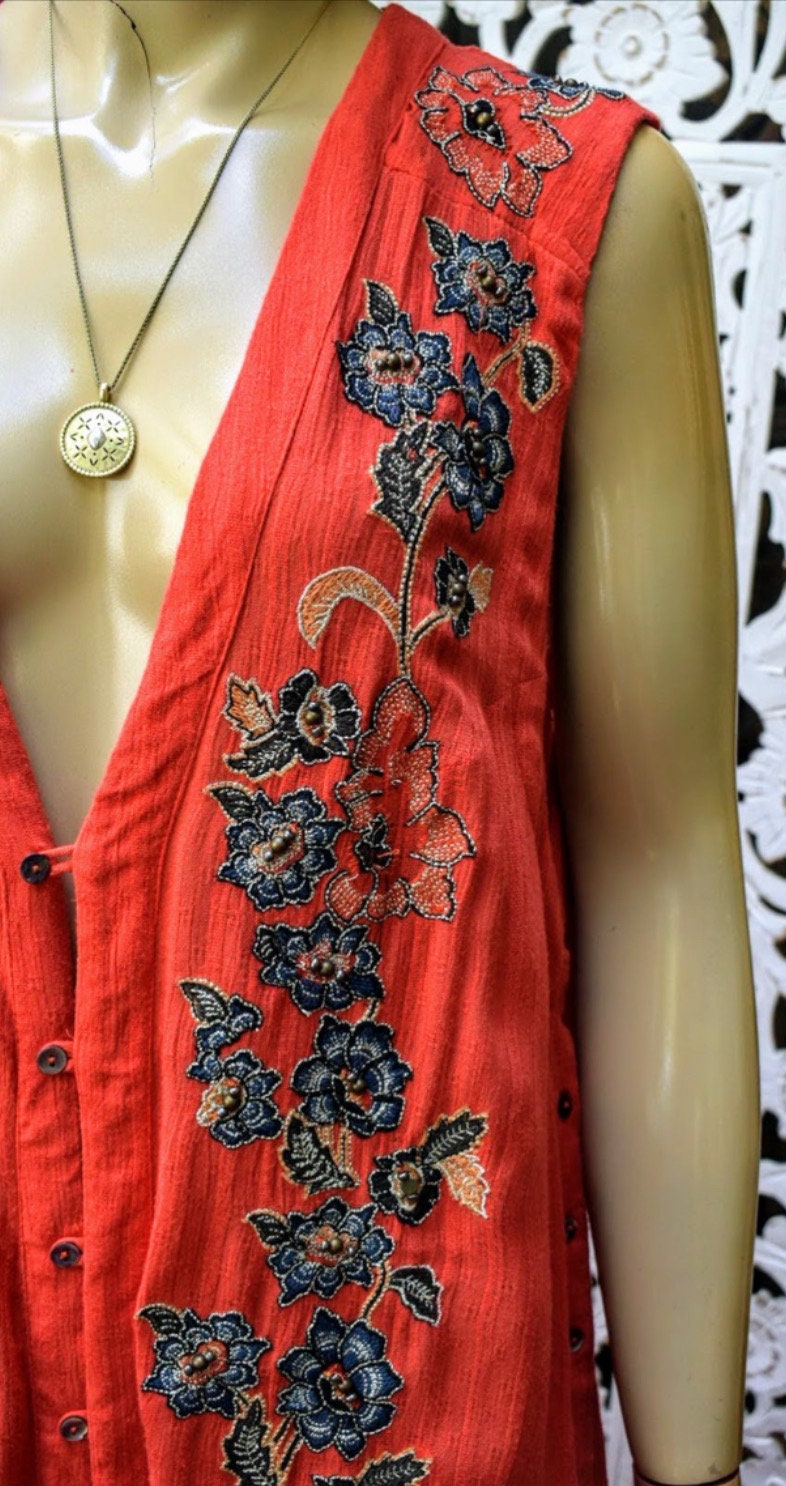 Vintage Embroidered Duster With Button Front Size M to L - Etsy