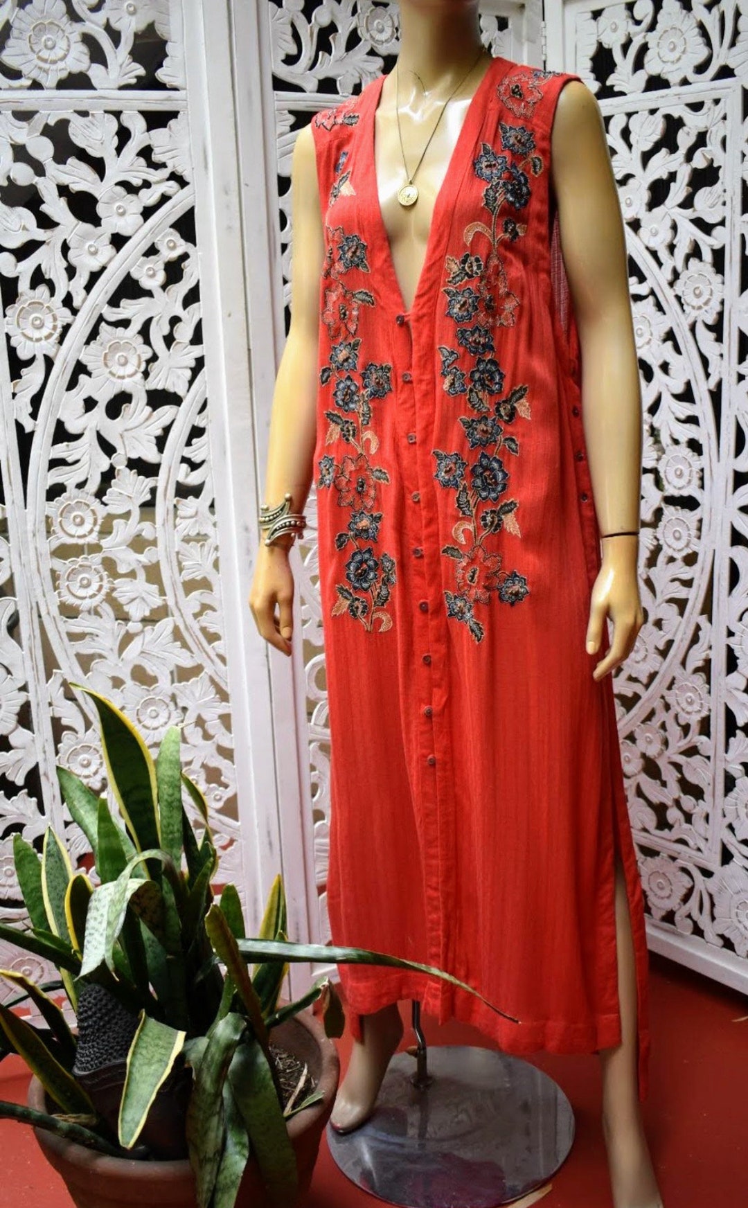 Vintage Embroidered Duster With Button Front Size M to L - Etsy