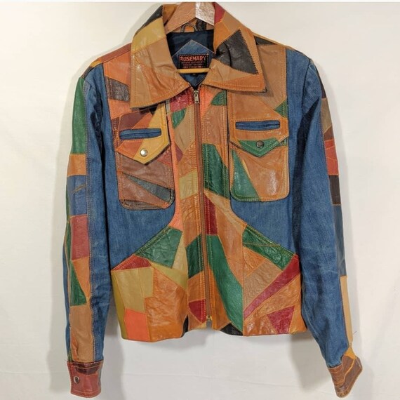 Super groovy 70s denim and leather patchwork jacket - Gem
