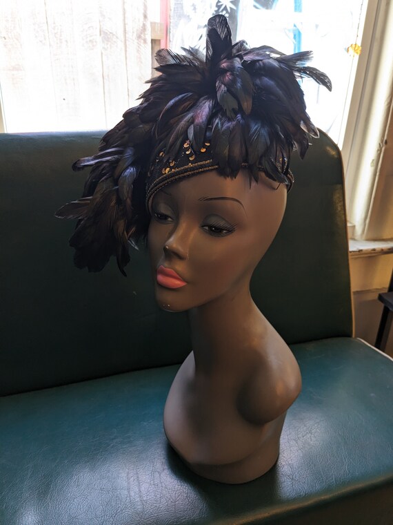 Mr Hi's Classic Raven Feathered Ladies Cap with Gold … - Gem