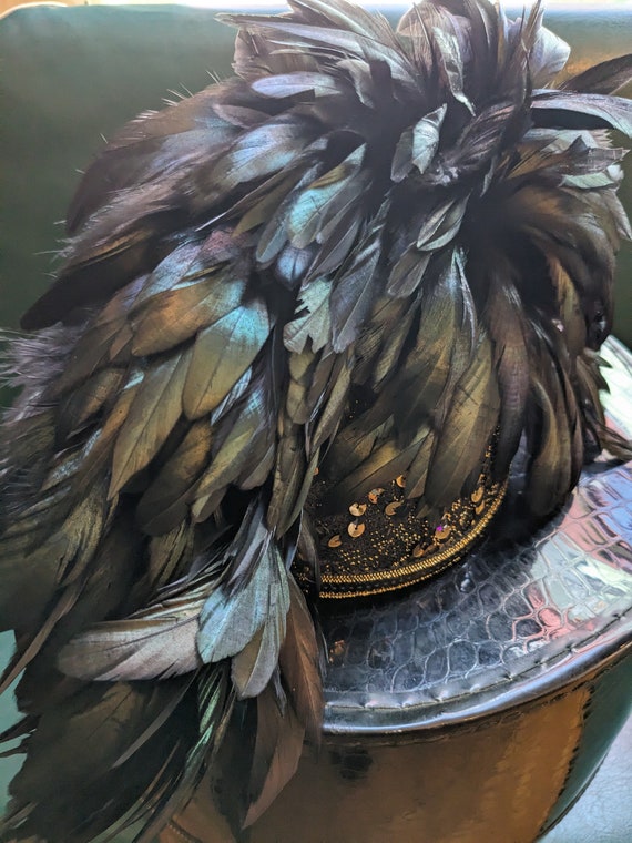 Mr Hi's Classic Raven Feathered Ladies Cap with Gold … - Gem