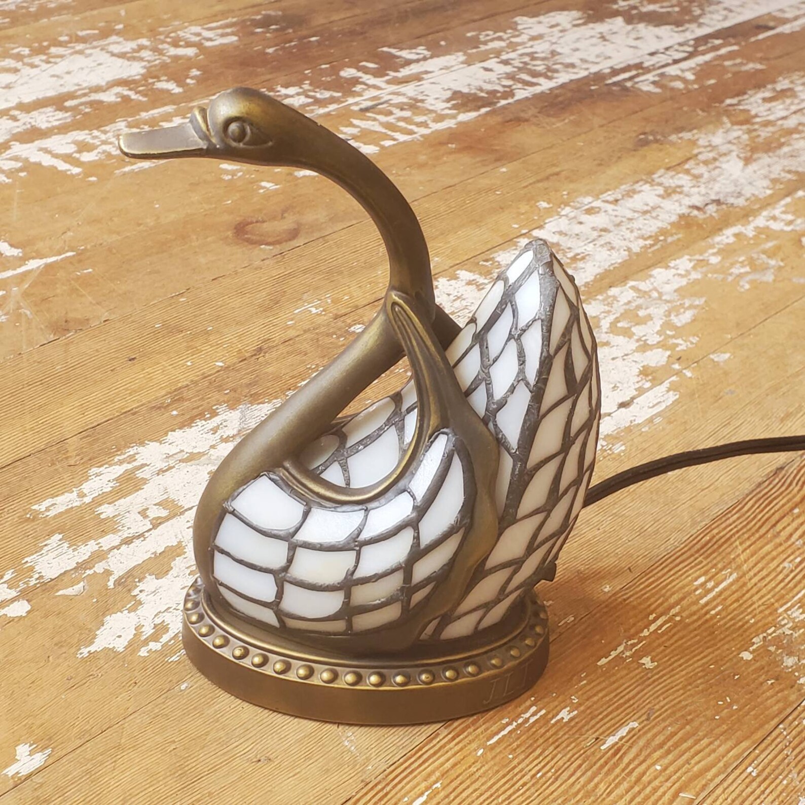 J.L.T White Stained Glass Swan Lamp I Art nouveau I stained | Etsy