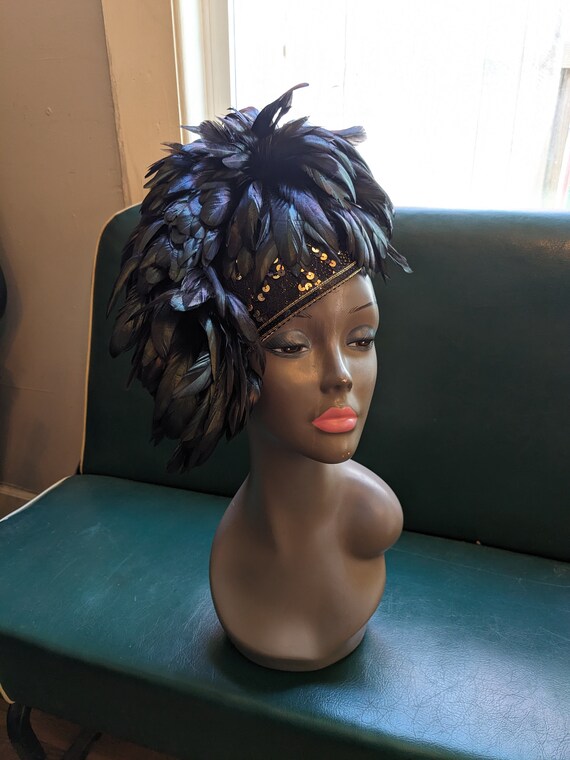 Mr Hi's Classic Raven Feathered Ladies Cap with Gold … - Gem