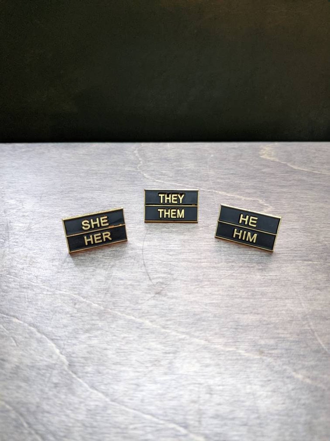 Pronoun Pins I Black & Gold I She Her I He Him I They Them I Enamel ...