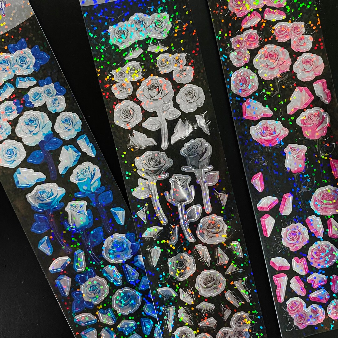 Ice Rose Sticker | Sparkle Holo Metallic Roses · Korean Stickers ...