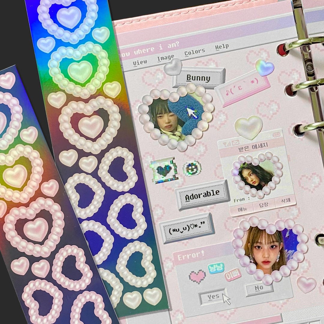 Pearl Heart Frame · Y2K · Photo Frame Stickers / Shocking Pink Rose ...