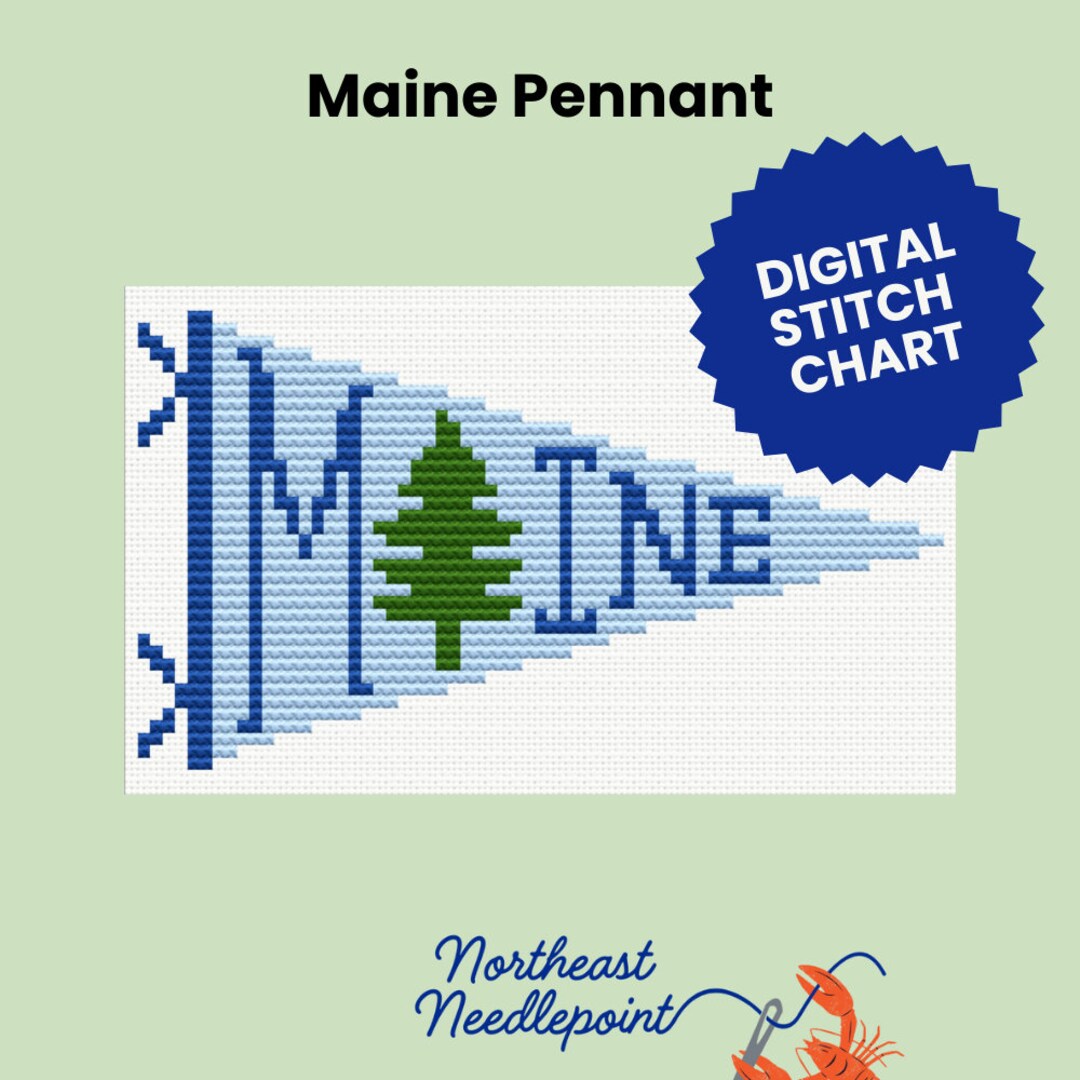 Maine Pine Tree Mini Pennant - Digital Needlepoint/cross Stitch Chart ...