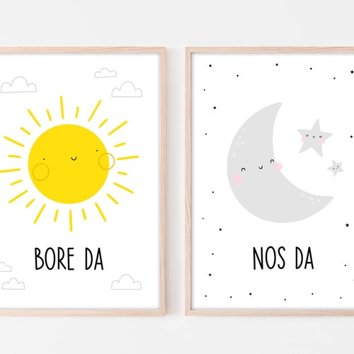 Bore Da Nos Da Print Set Welsh Language Gift Cymraeg - Etsy