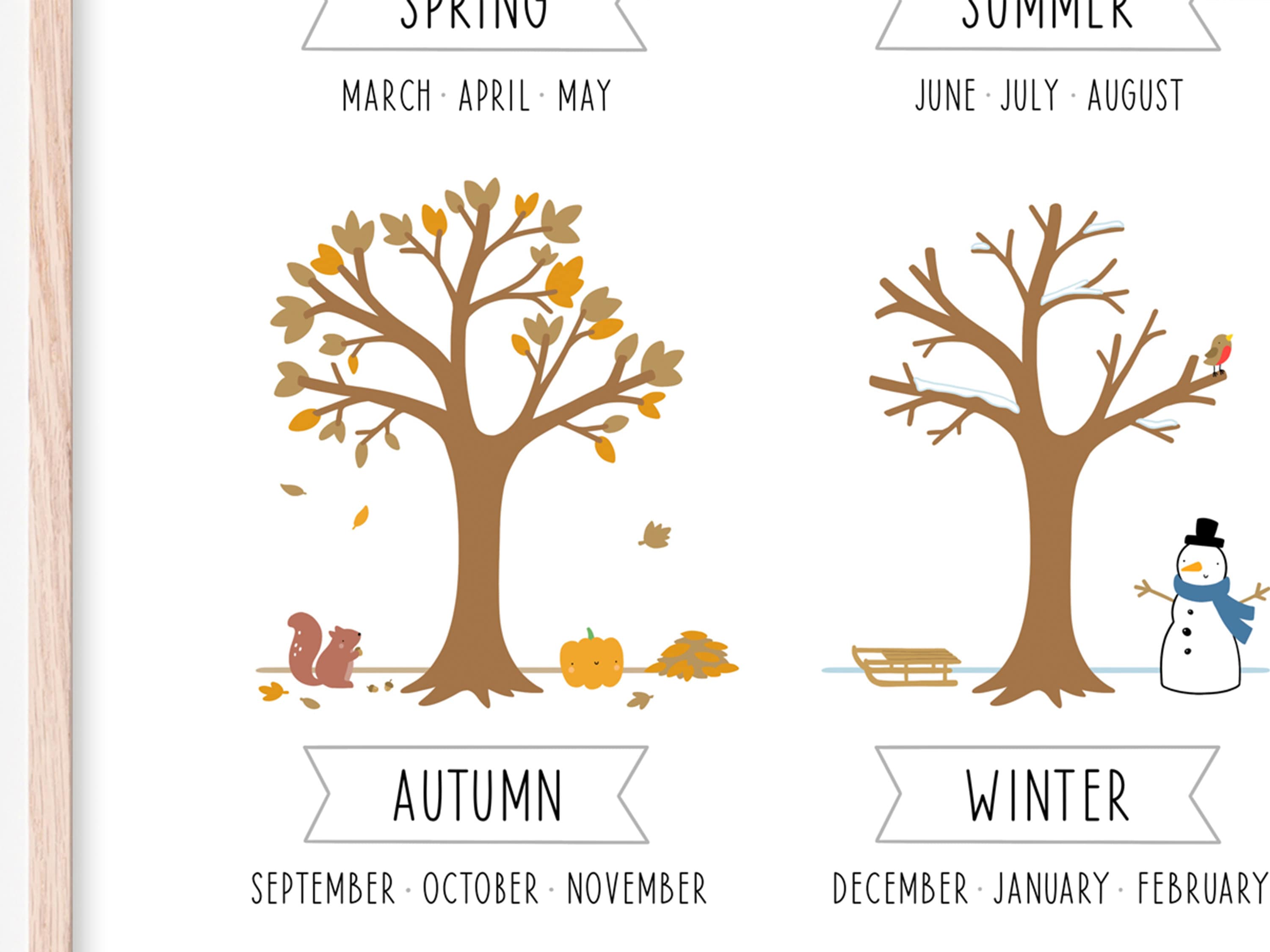 Seasons Print Educational Print Seasons Chart Months | Etsy