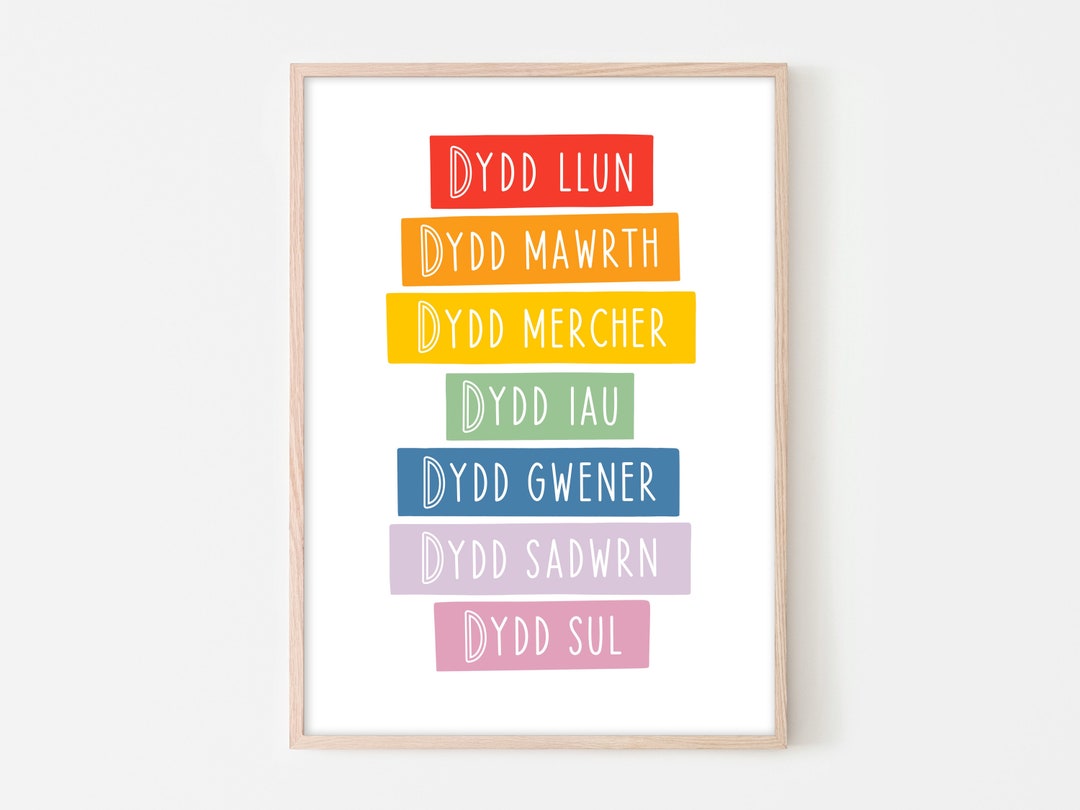 Dyddiau'r Wythnos - Welsh Days of the Week Print - Welsh Nursery Wall ...
