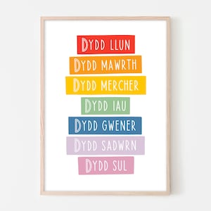 Dyddiau'r Wythnos - Welsh Days of the Week Print - Welsh Nursery Wall ...