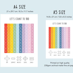 Count to 100 Number Chart Print Maths Poster Multiplication Educational ...