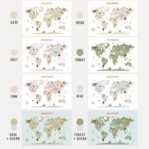 Map O'r Byd - Welsh World Map Print - Cymraeg - Map Anifeiliaid Y Byd ...