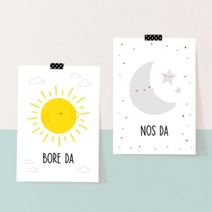 Bore Da Nos Da Print Set - Welsh Language Gift - Cymraeg Posters - Etsy
