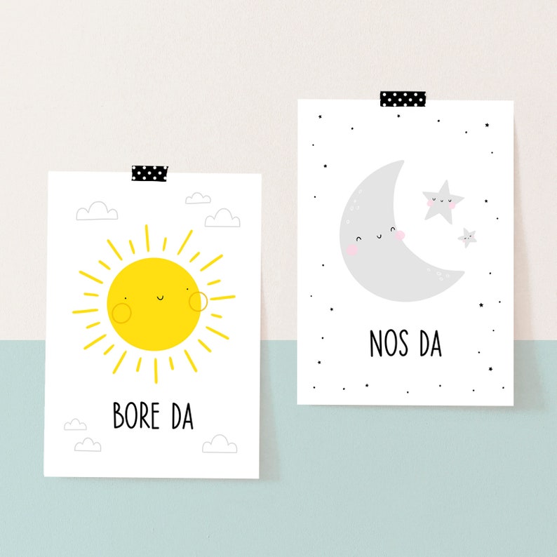 Bore Da Nos Da Print Set - Welsh Language Gift - Cymraeg Posters - Etsy