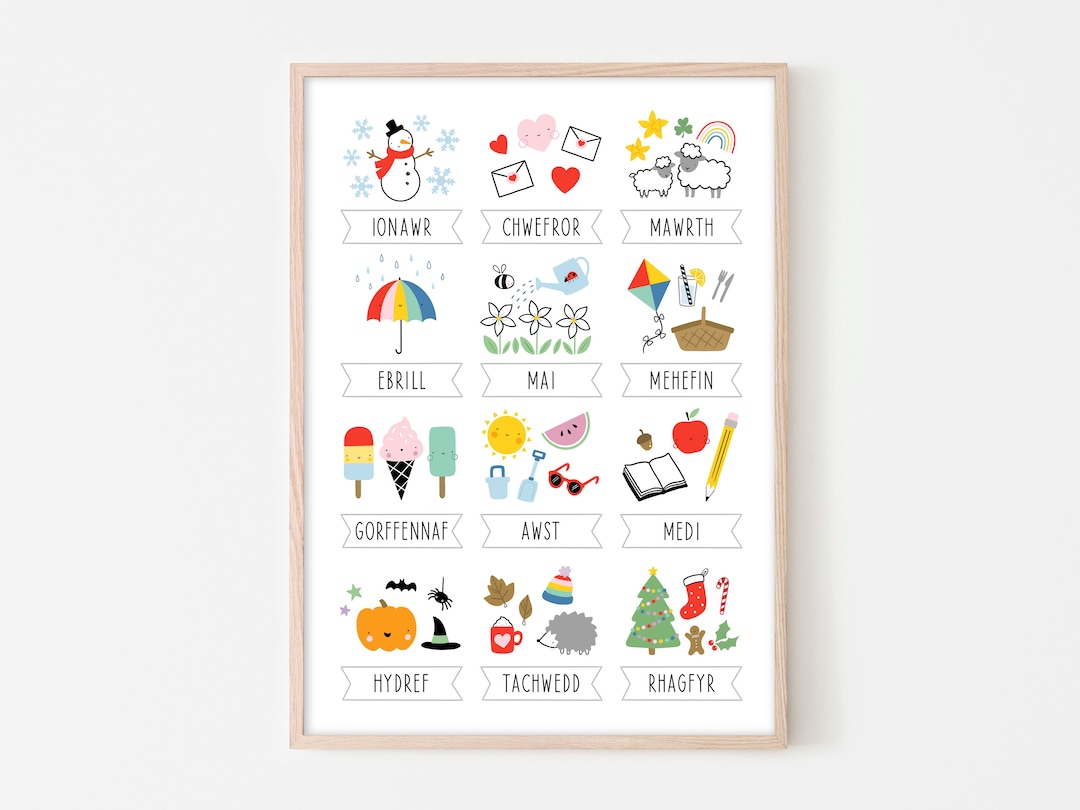 WELSH Months of the Year Print - Nursery Wall Art - Welsh Gift - Welsh ...