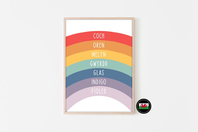 WELSH Colours Of The Rainbow Welsh Nursery Wall Art Enfys | Etsy