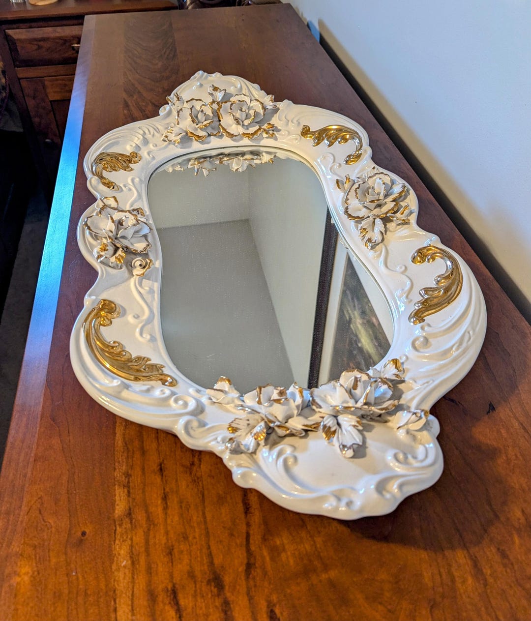 Vintage Capodimonte Decorative Dresser Vanity Tray Mirror W/ 24k Gold ...