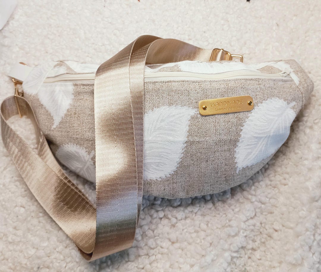 Linen Effect Fabric Fanny Pack With Leaf Prints - Elegant Style ...
