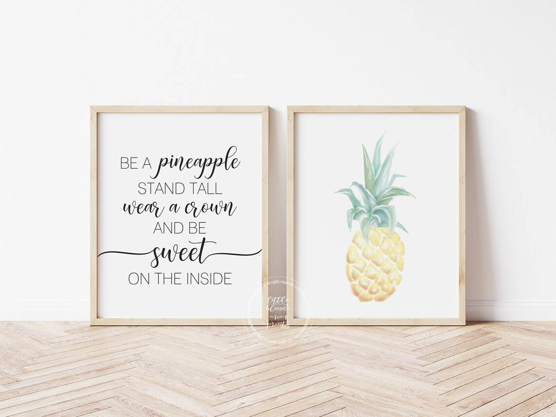 Be a Pineapple Set of 2 Prints Watercolor Pineapple Summer | Etsy