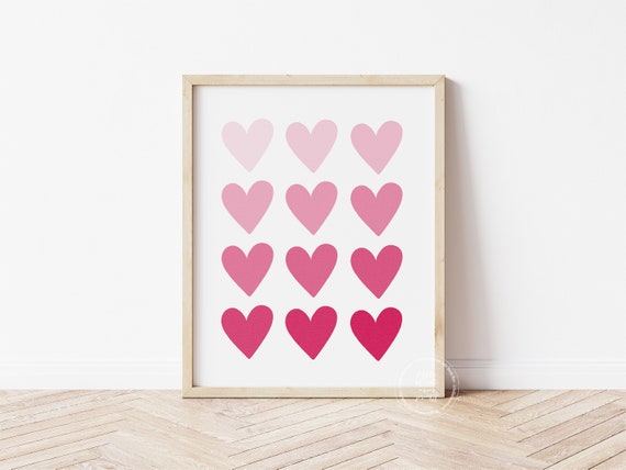 Pink Ombre Hearts Print Valentine's Day Decor | Etsy