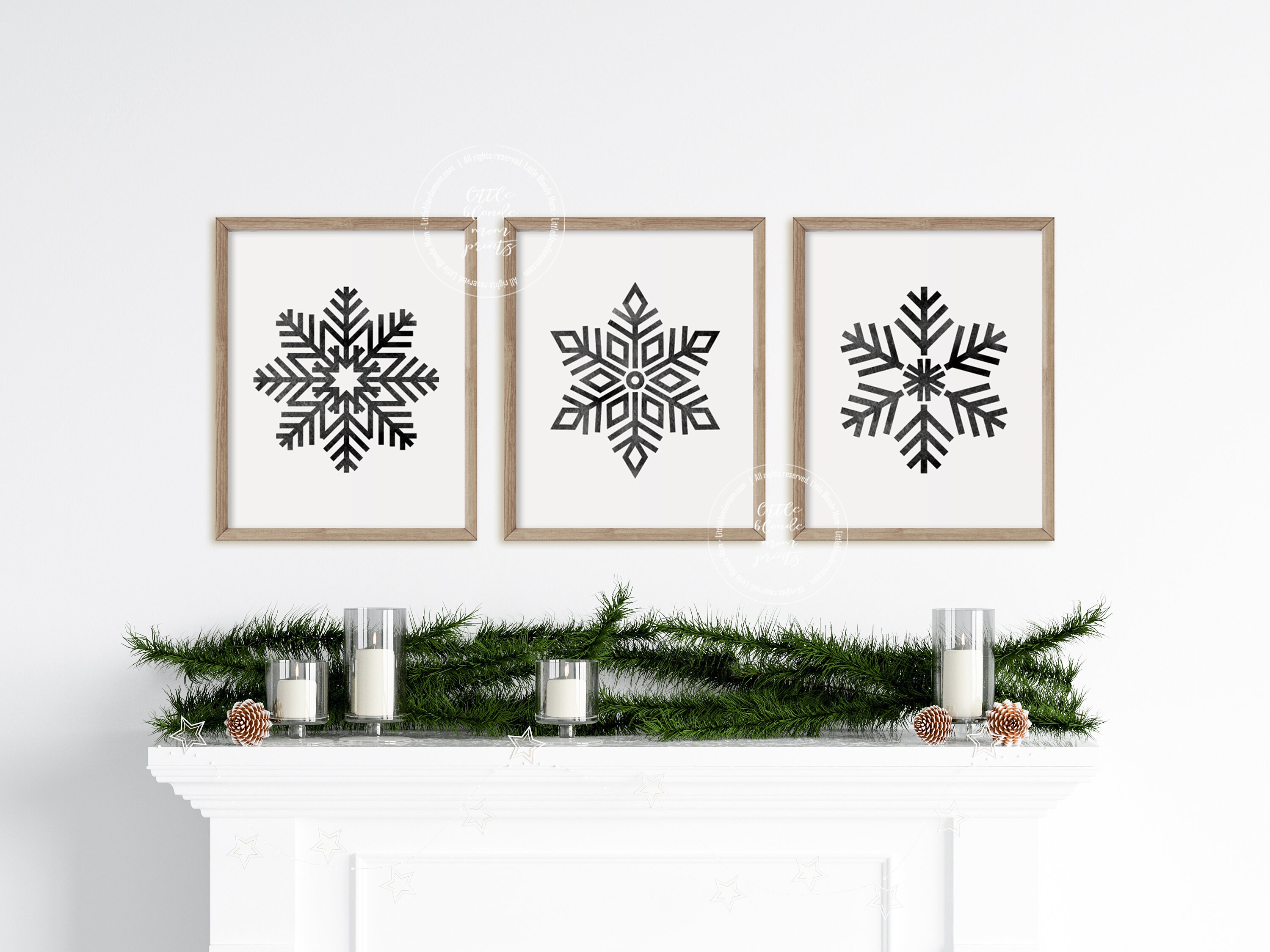 Black Snowflake Prints Set of 3 Winter Wall Decor Winter - Etsy
