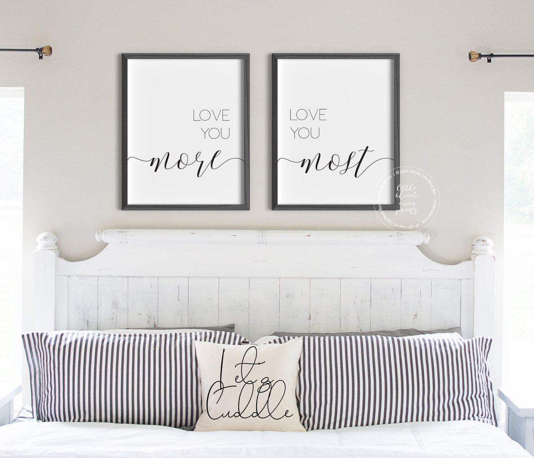 Set of 2 Romantic Bedroom Printable Wall Decor Love You More, Love You ...