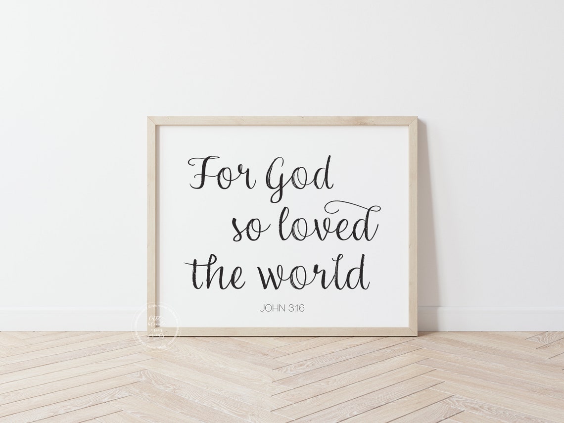John 3:16 Print Bible Verse Decor Christian Wall Art | Etsy