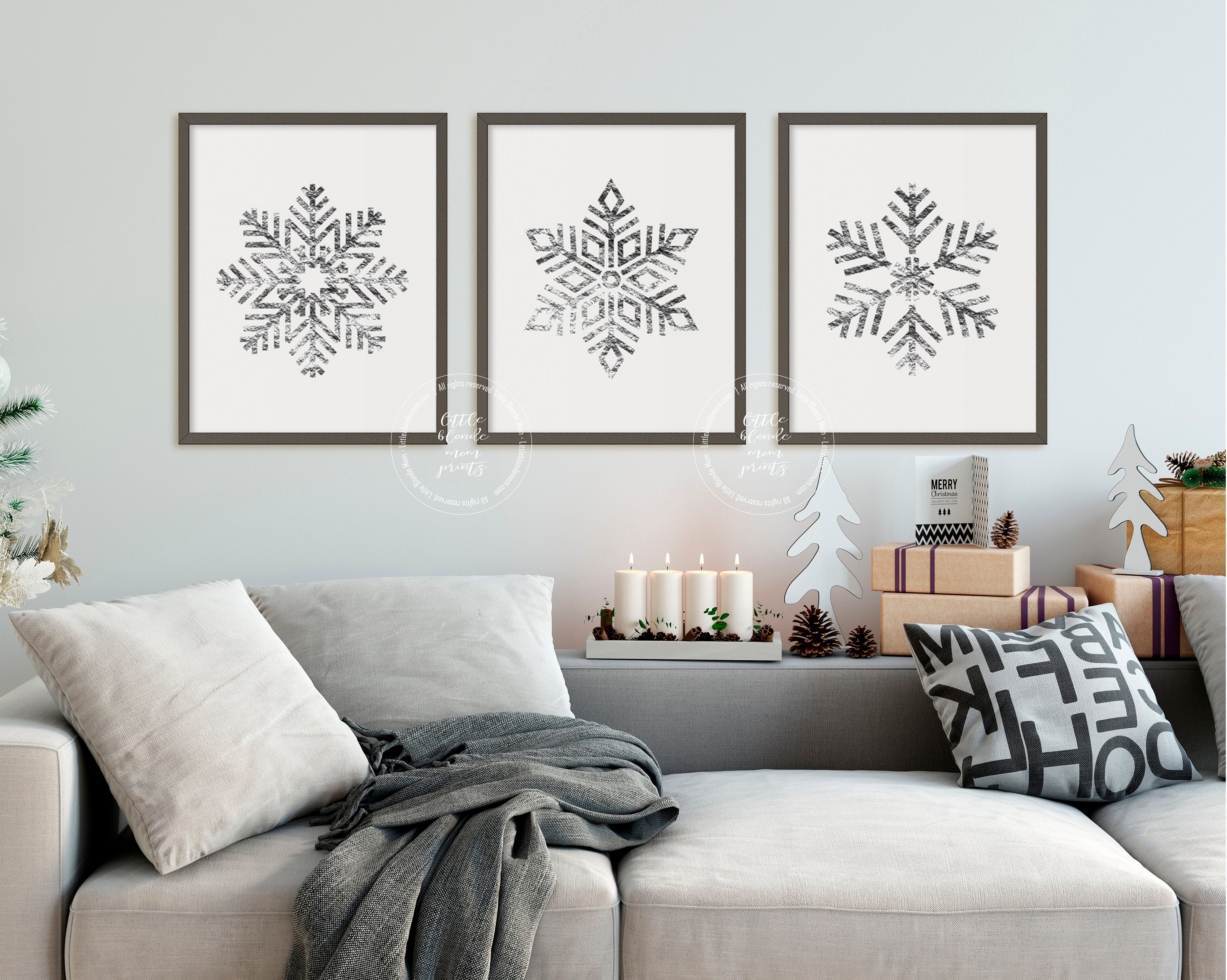 Silver Snowflake Prints Set of 3 Winter Wall Decor - Etsy