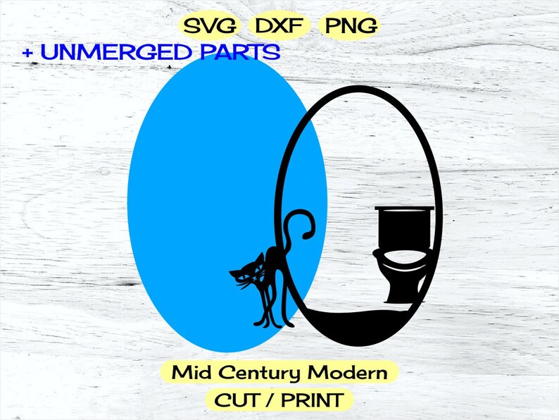 Toilet Door Sign MCM, WC Outhouse Vintage Atomic Cat Svg Dxf File, Mid ...