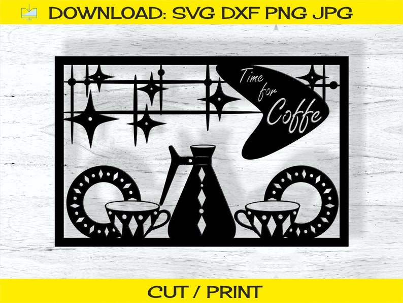 MCM Svg-dxf Files Coffee Pot & Mug Design Elements, Mid-century Modern ...