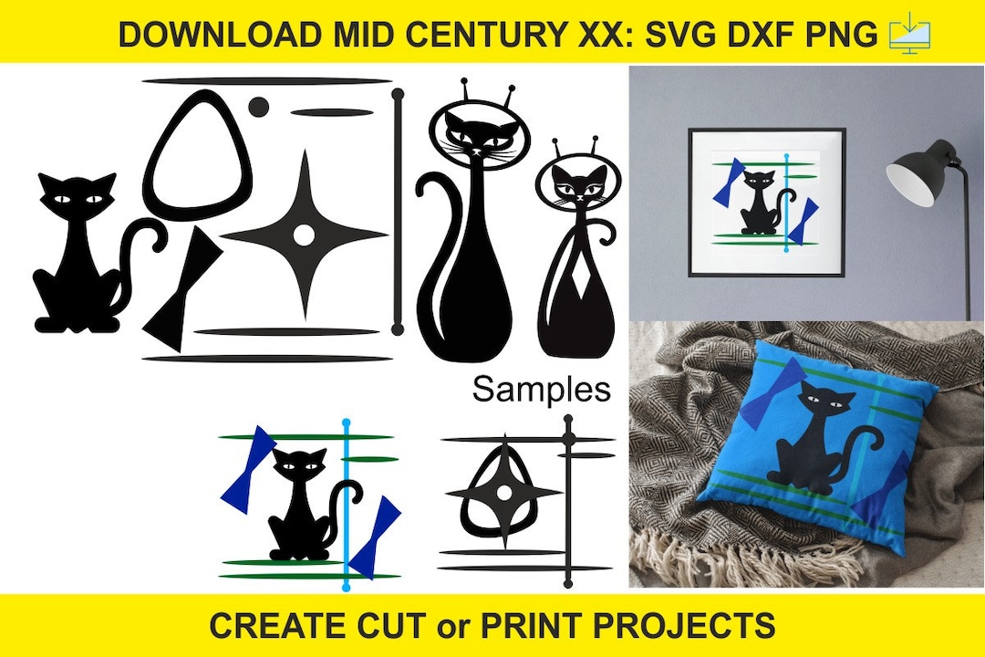 MCM Bundle With Cats and Graphic Elements DIY, Mid-century Modern Art ...