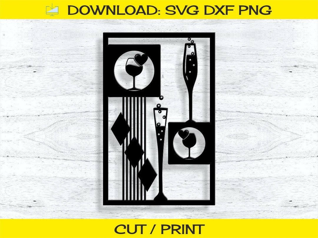 MCM Svg Dxf Files Atomic Era Drink Wine Glasses, Alcohol Bar Decor ...