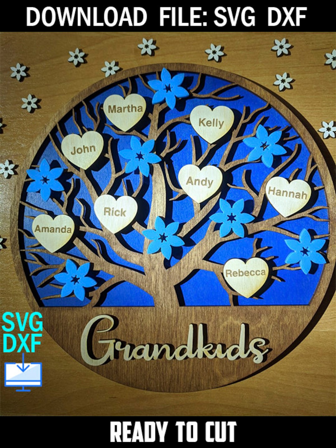 Grandkids Family Tree SVG DXF Files Tree of Life Hearts & - Etsy