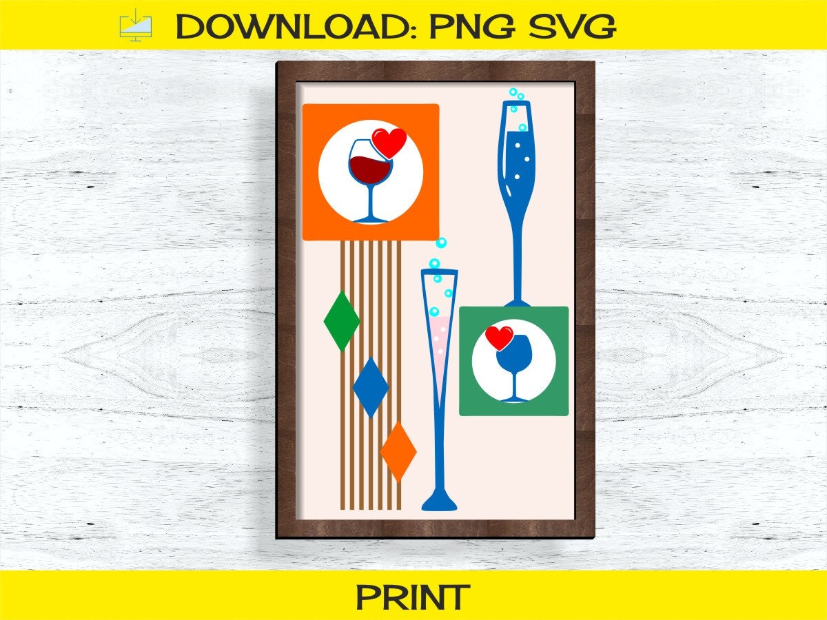 MCM Svg Dxf Files Atomic Era Drink Wine Glasses, Alcohol Bar Decor ...