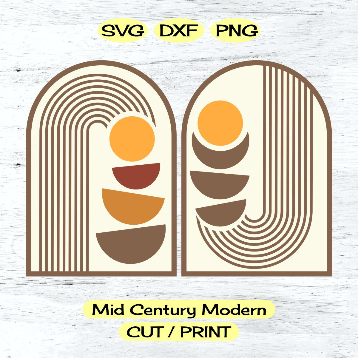 Arched Diptych: MCM Shapes, Mid Century Modern 3D Wall Decor, Vector ...
